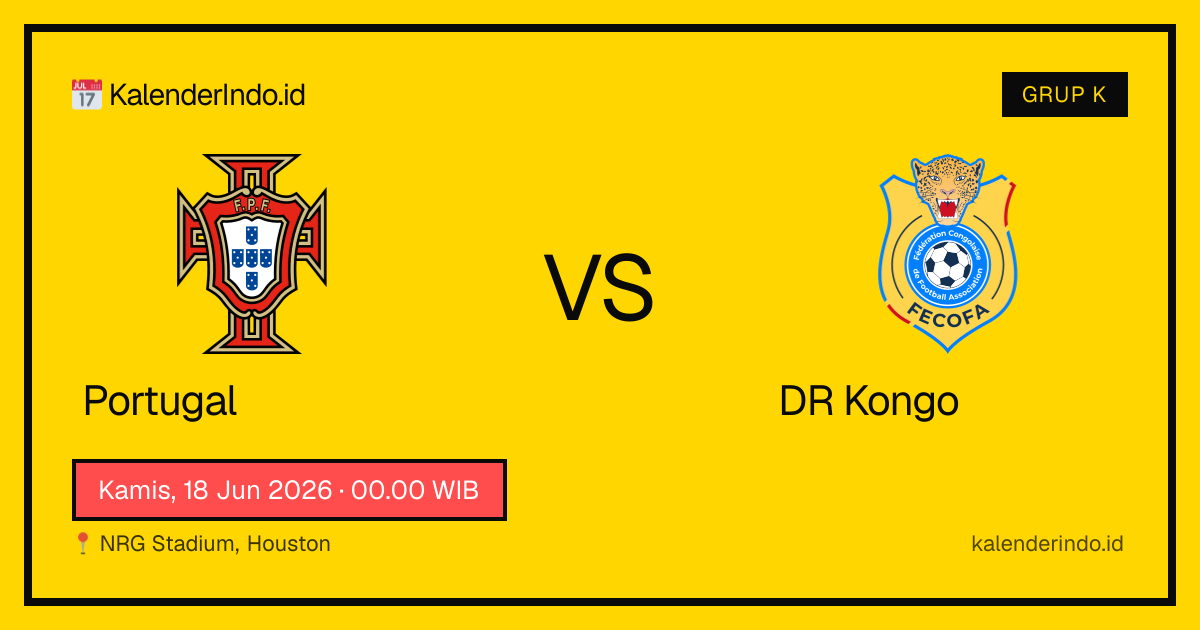 Portugal vs DR Kongo - Piala Dunia 2026 (Jam WIB)